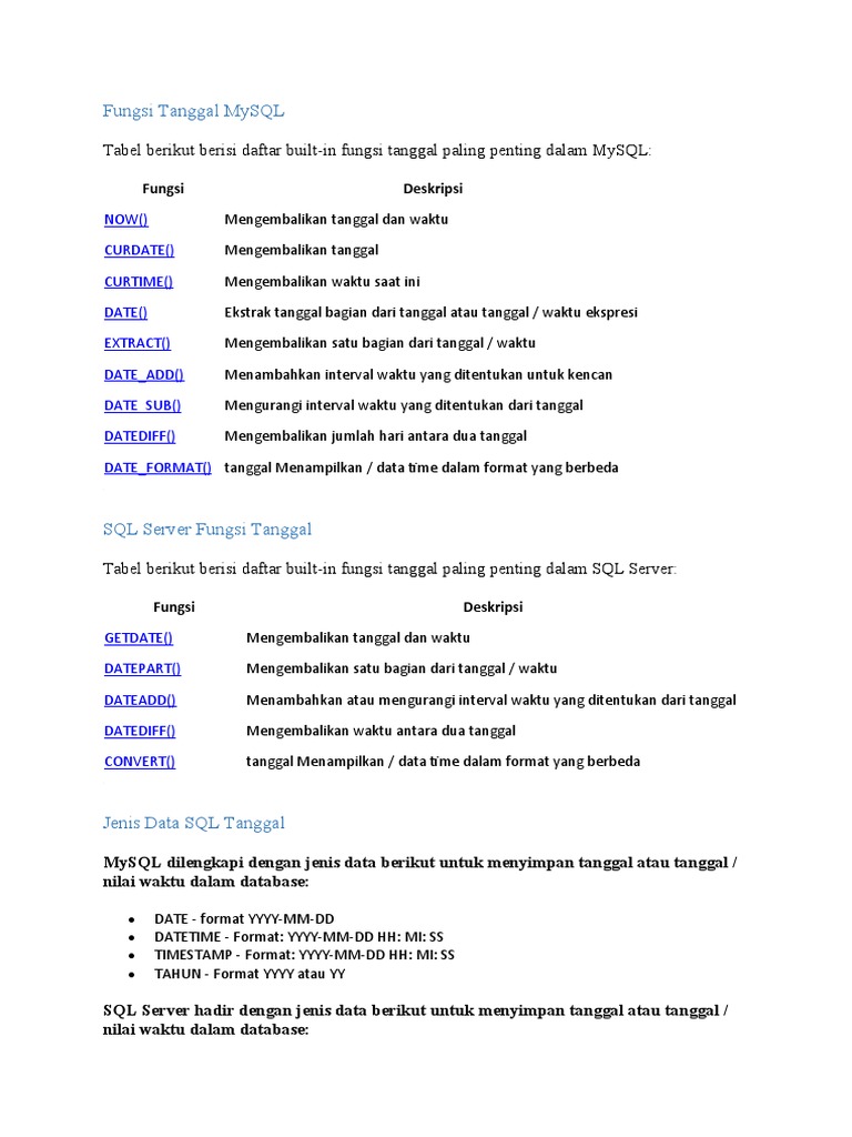 Fungsi Tanggal MySQL | PDF