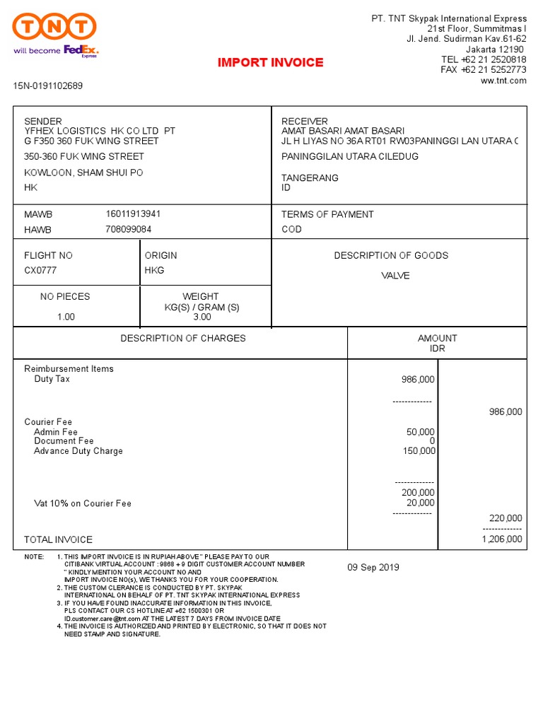 Invoice TNT | PDF | Invoice | Payments