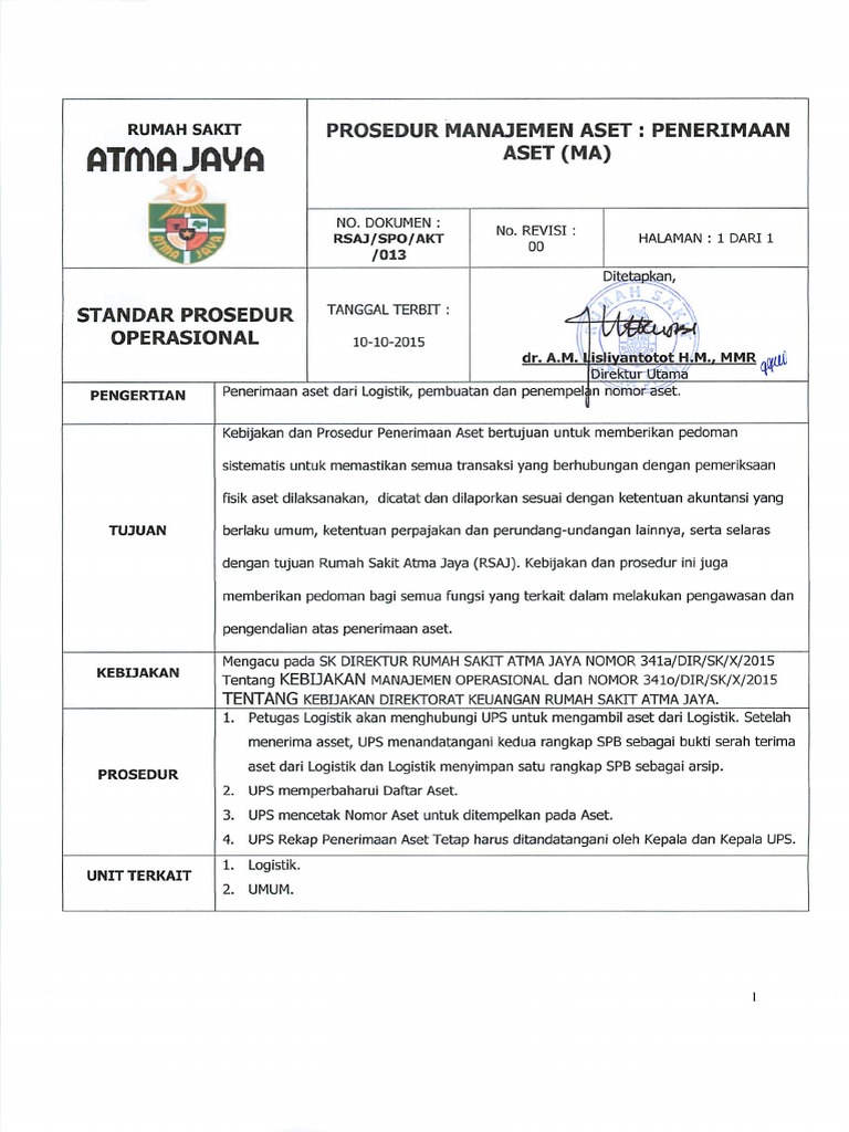 013.prosedur Manajemen Aset Penerimaan Aset (Ma) | PDF
