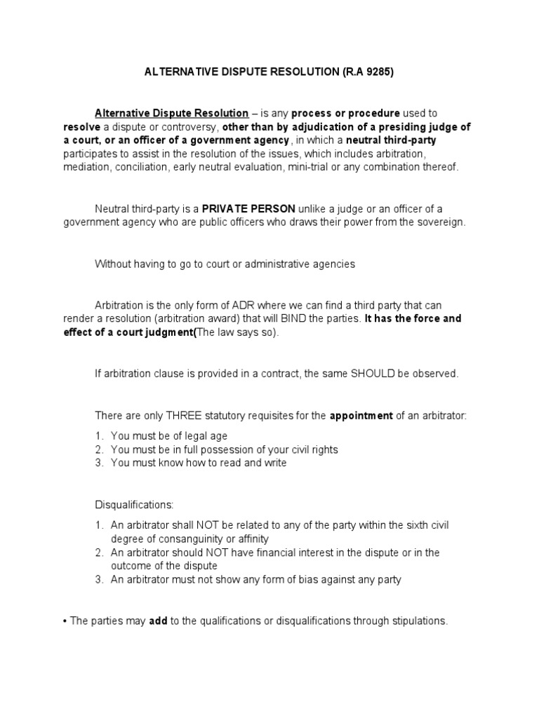 An Overview of Alternative Dispute Resolution Methods and the Role of ...