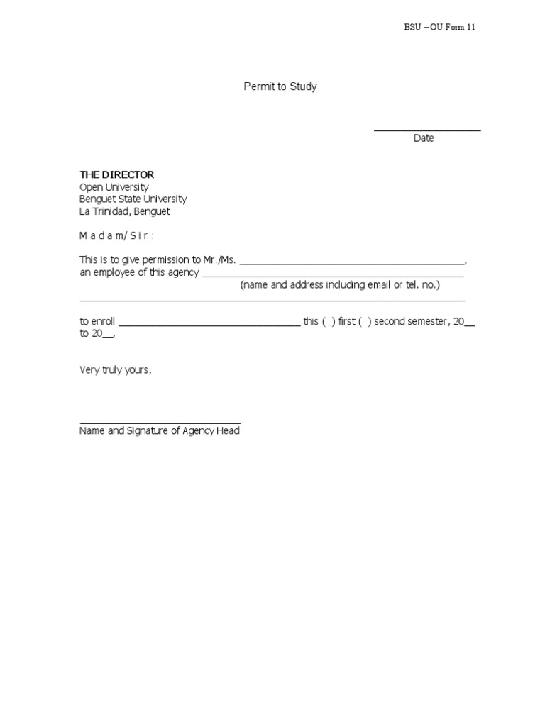 BSU-OU Form 11 Permit To Study | PDF