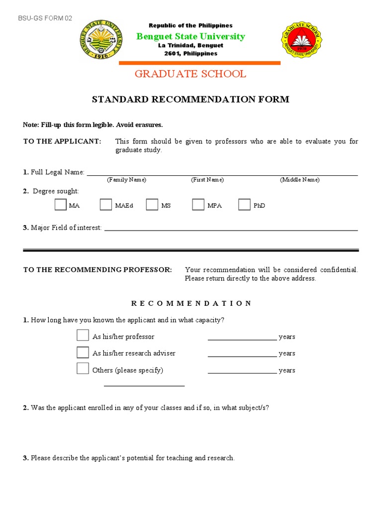GS FORM 02-Standard Recommendation Form | PDF | Doctorate | Leadership