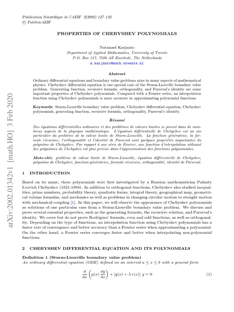 Properties of Chebyshev Polynomials | PDF | Ordinary Differential ...