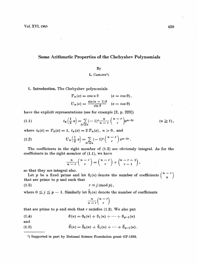 Some Arithmetic Properties of The Chebyshev Polynomials | PDF ...