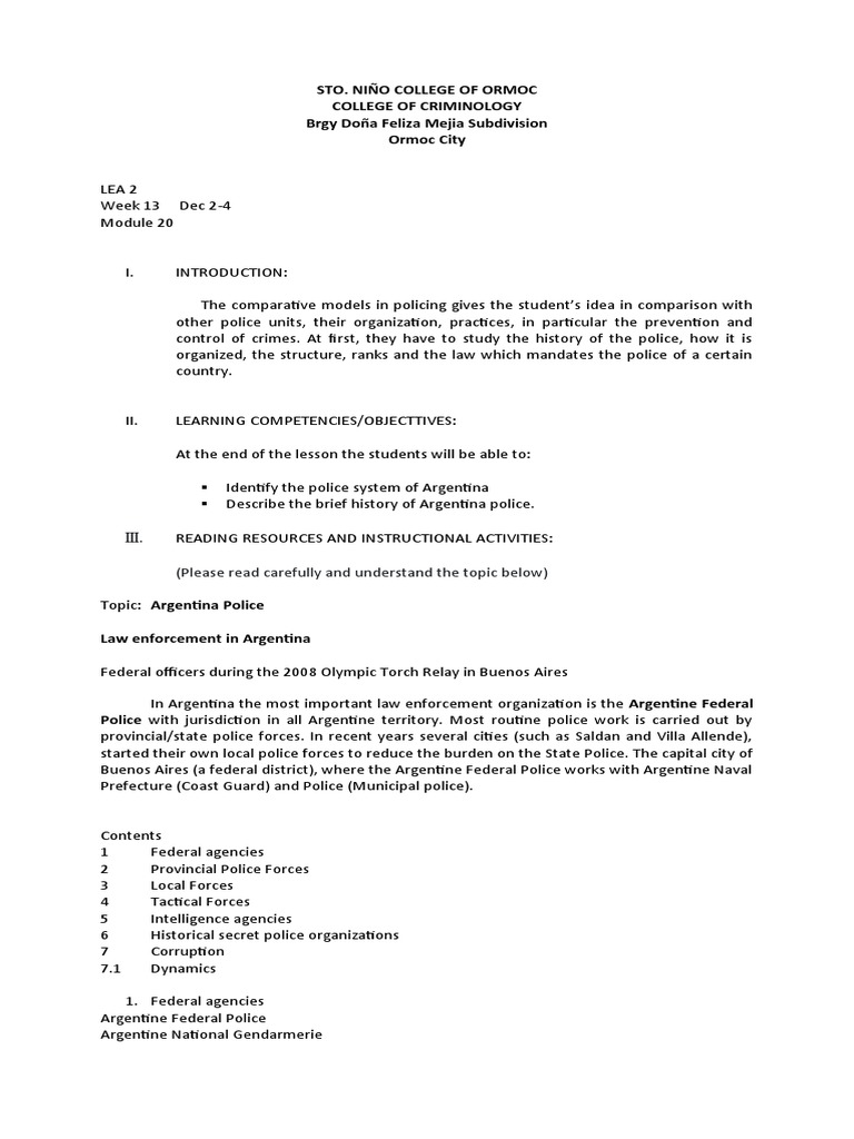Police Model LEA 2 Module 20 Argentina Police | PDF | Law Enforcement ...