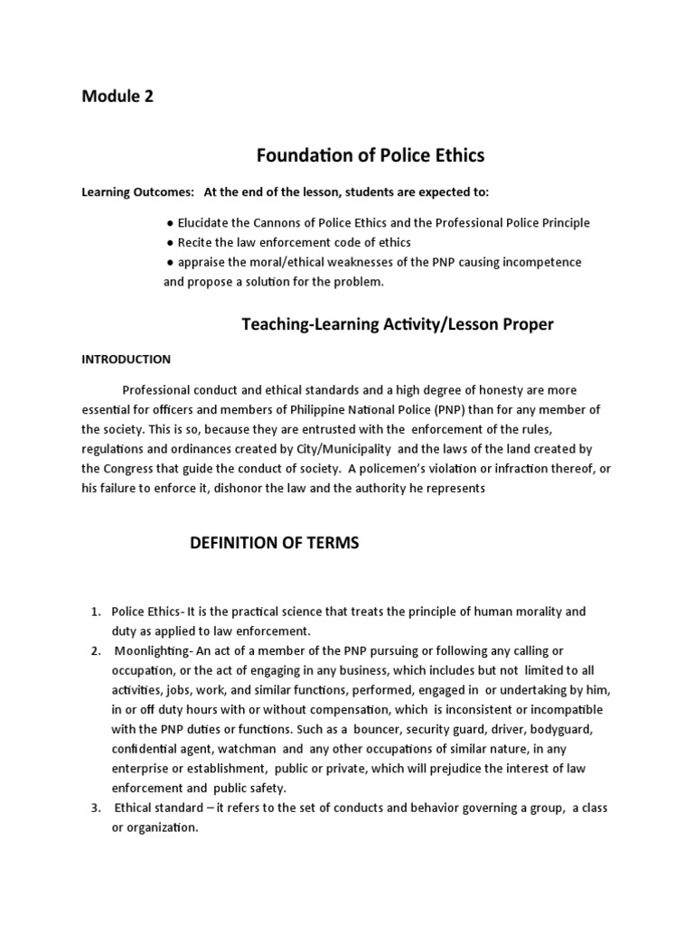 Foundations of Police Ethics: Understanding the Cannons of Ethics and ...