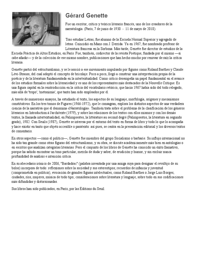 Biografía Gérard Genette. - Redaccion Castellana | PDF | Poesía | Science