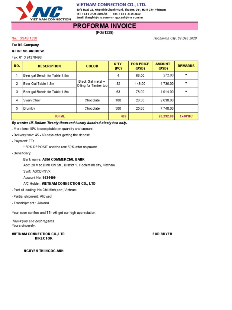 Proforma Invoice | PDF | Ho Chi Minh City | Business