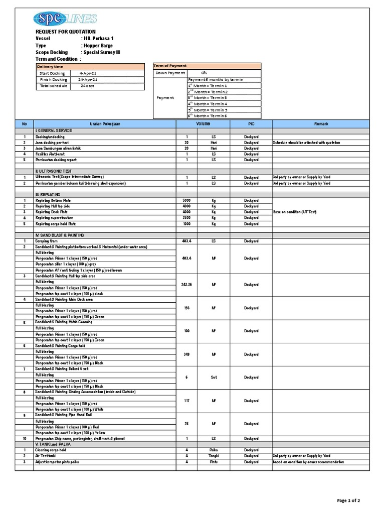RFQ Docking HB - Perkasa 1 | PDF | Water Transport | Watercraft