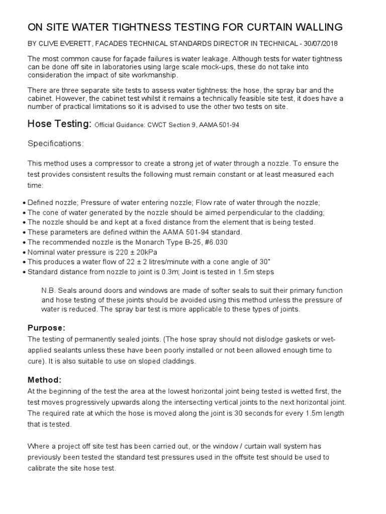On Site Water Tightness Testing For Curtain Walling | PDF | Building ...