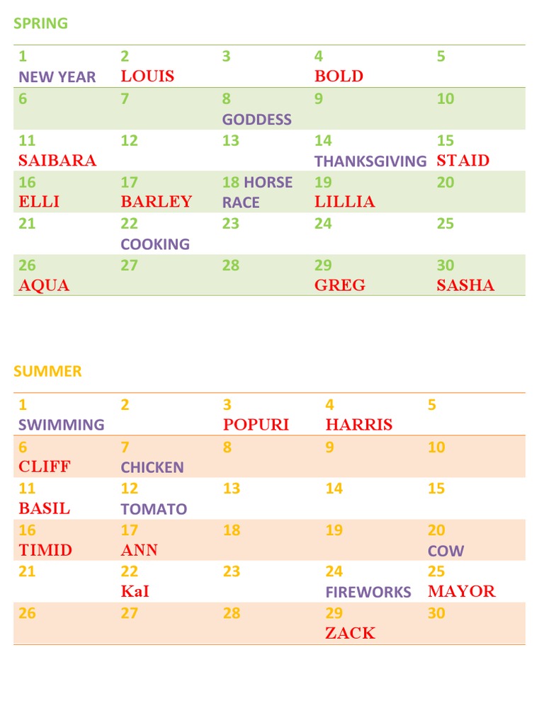 Seasonal Activities and Characters Guide | PDF
