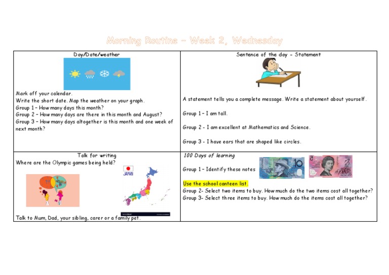 Morning Routine Wednesday Week 2 2021 | PDF | Self-Improvement | Wellness