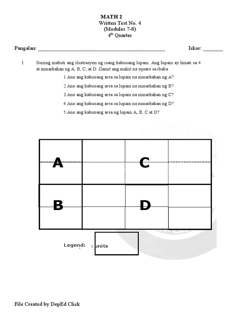 Math2 4th-Written-Test Q4 | PDF