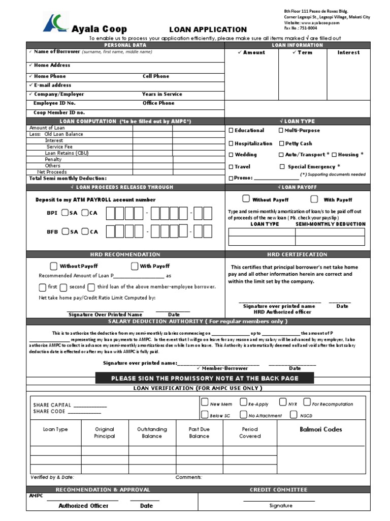 Ayala Coop Loan Application Form | PDF | Loans | Interest