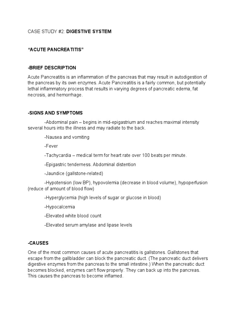 CASE STUDY #2 Digestive System (Acute Pancreatitis) | PDF | Pancreas ...