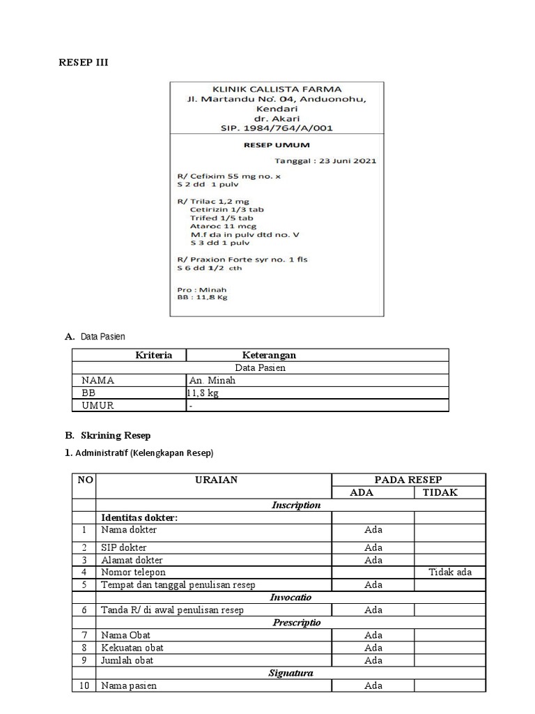 Analisis Lengkap Resep Pasien Minah | PDF