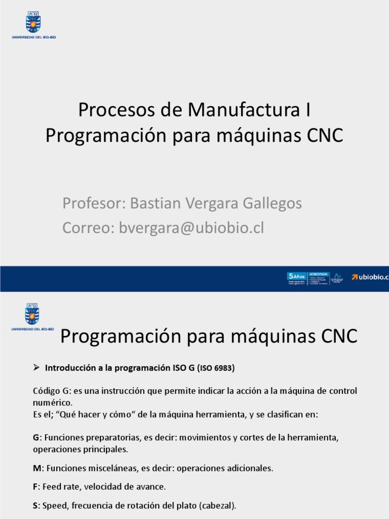 Procesos de Manufactura I Programación para Máquinas CNC: Profesor ...