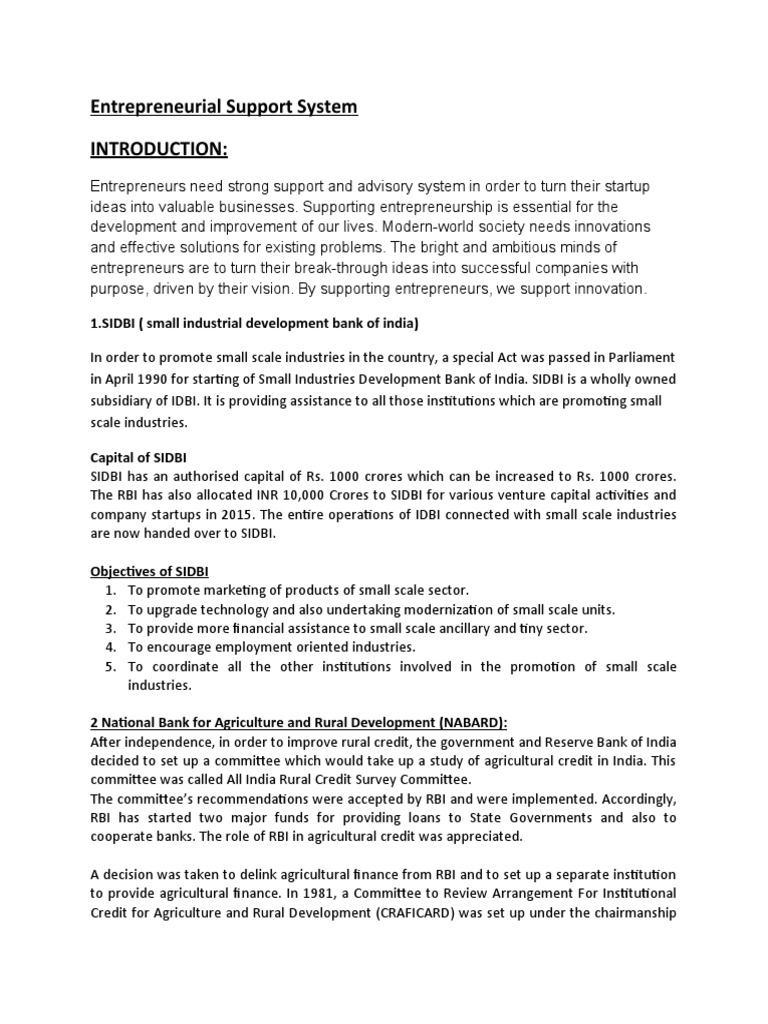 Entrepreneurial Support System | PDF | Entrepreneurship | Reserve Bank ...