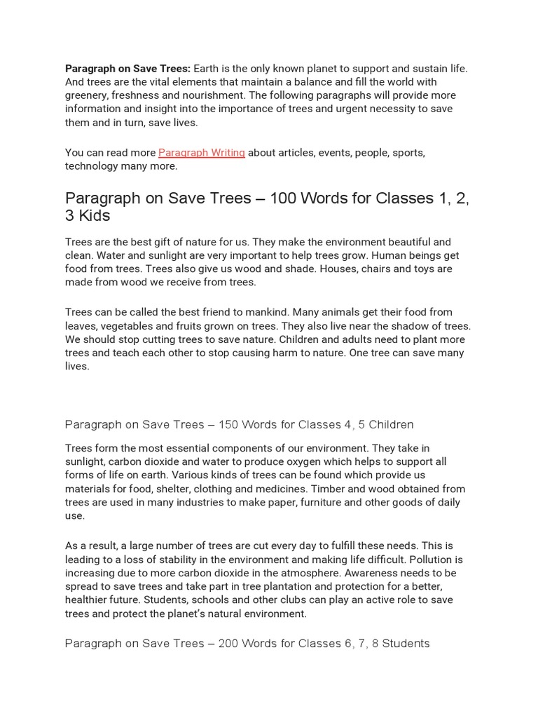 Paragraph On Save Trees | PDF | Trees | Natural Environment