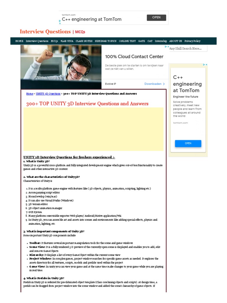 300+ Top Unity 3D Interview Questions and Answers: C++ Engineering at Tomtom | Download Free PDF ...