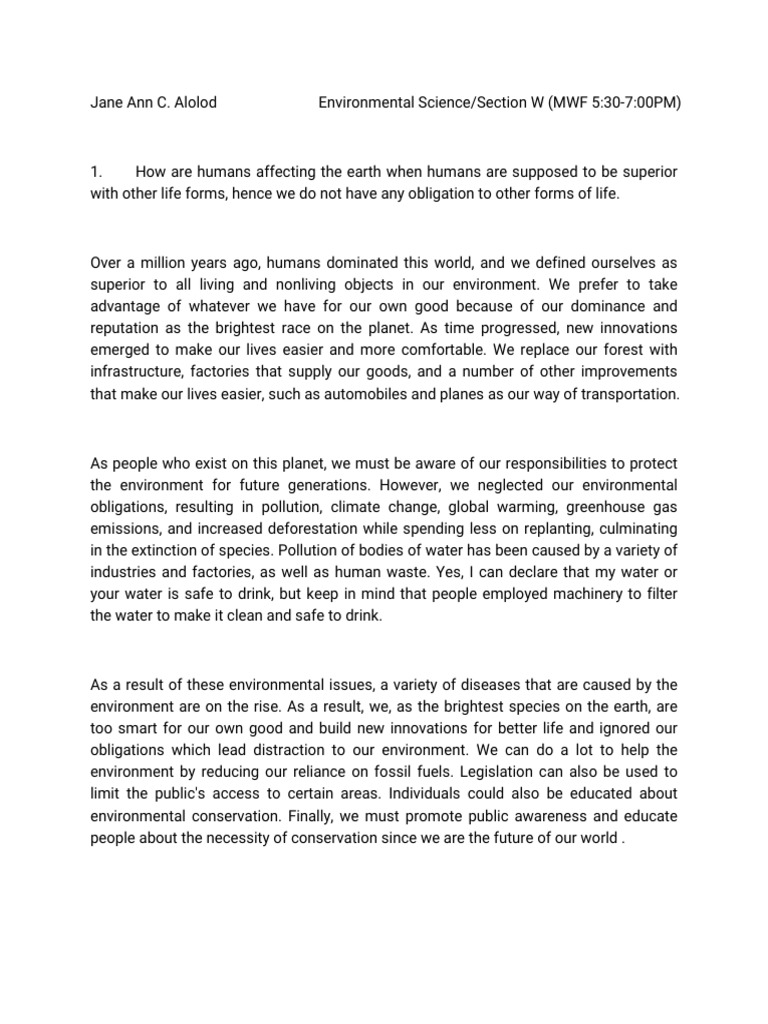 Human Impact on Earth's Environment | PDF | Foreign Language Studies ...