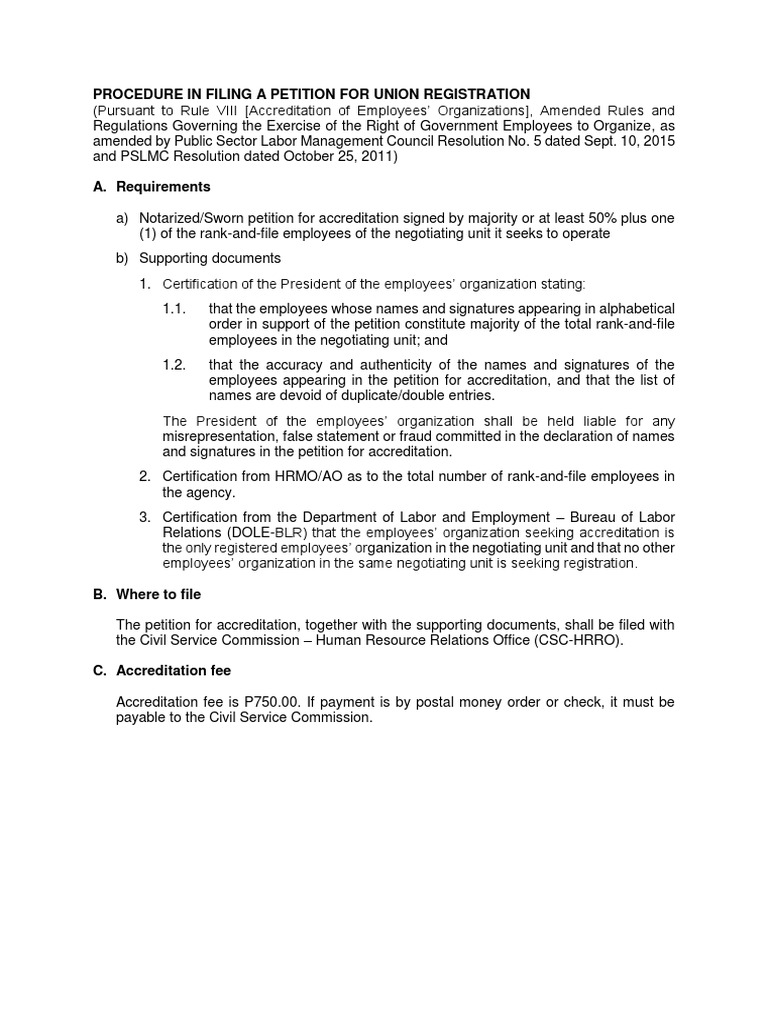 Procedure in Union Registration, Union Accreditation, and CNA ...