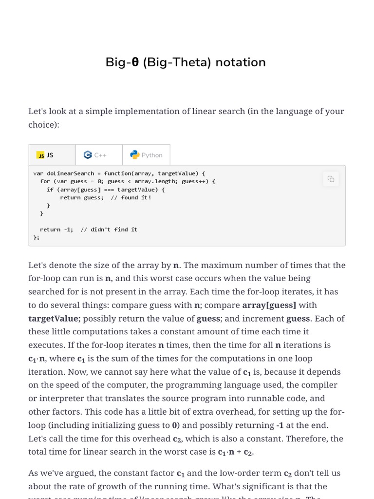 Big-Θ (Big-Theta) Notation: Targetvalue; Possibly Return The Value Of ...