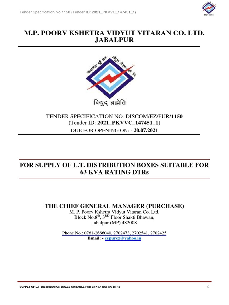 MP LT Distribution Box Tender SPecs | PDF | Conflict Of Interest ...