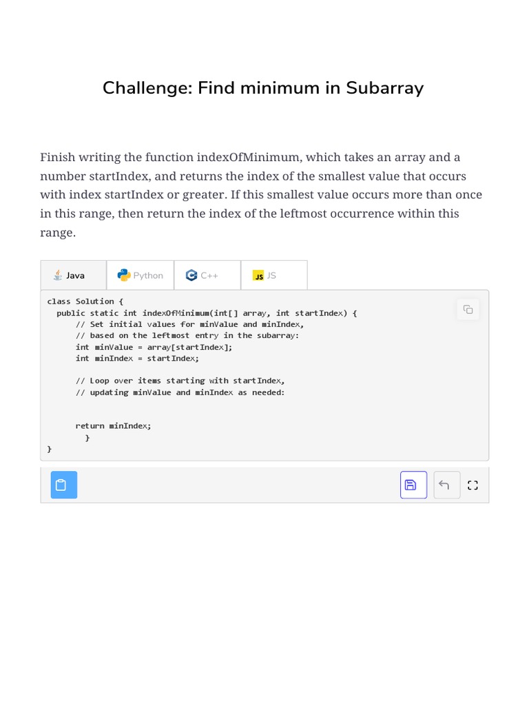 Challenge: Find Minimum in Subarray: Python C++ JS | PDF
