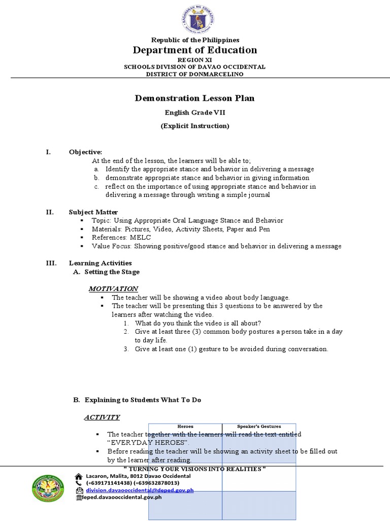 Department of Education: Demonstration Lesson Plan | PDF | Lesson Plan ...