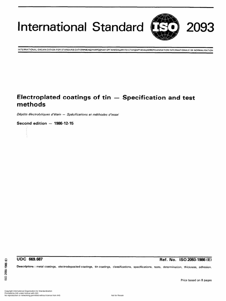ISO 2093 - Tin Plating | PDF | International Organization For ...