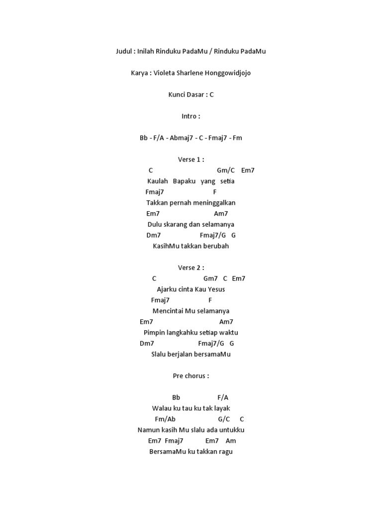 Inilah Rinduku PadaMu Chord | PDF