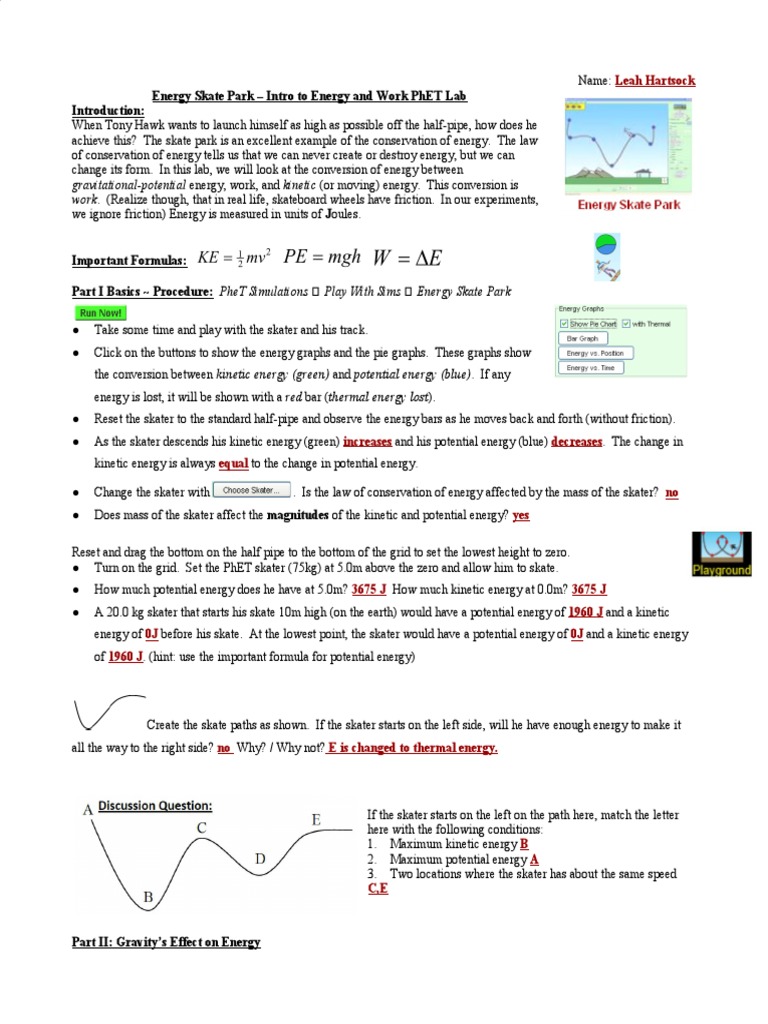 2021 Energy Skate Park PhET PDF | PDF | Potential Energy | Kinetic Energy