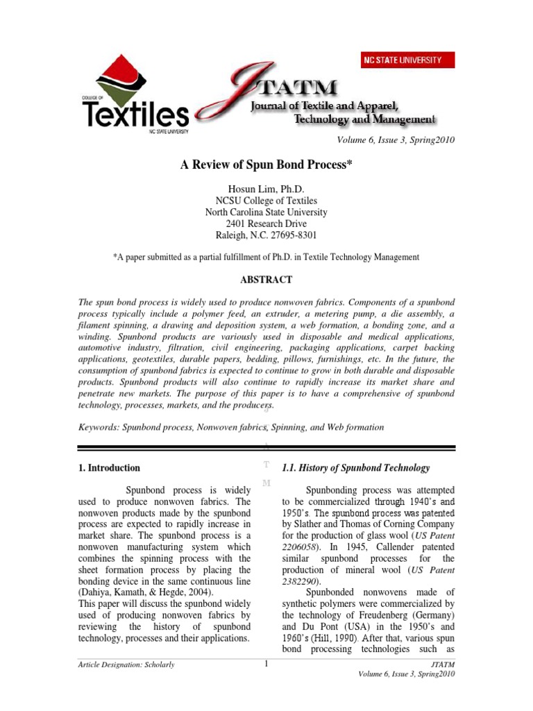 A Review of Spun Bond Process : Hosun Lim, PH.D | PDF | Nonwoven Fabric ...