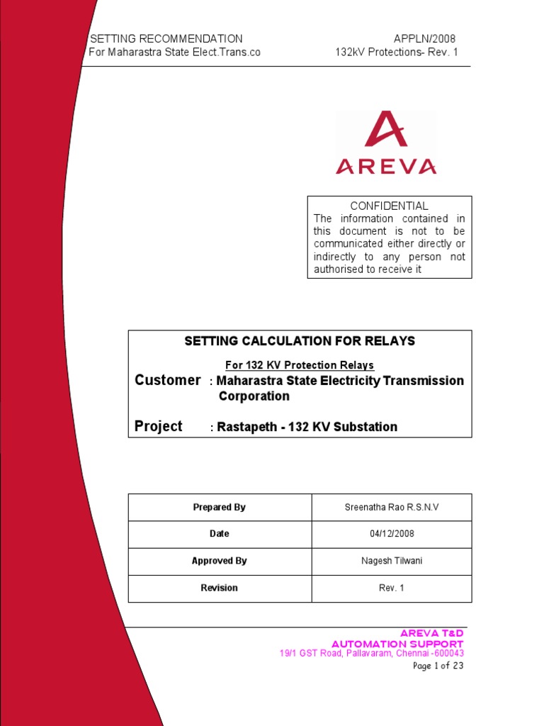 Customer: Setting Calculation For Relays | PDF | Transformer | Amplifier