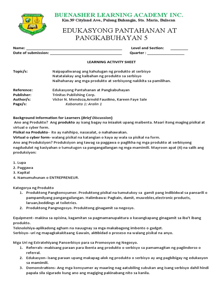 Epp5 Worksheet | PDF