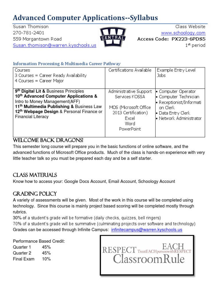 Advanced Computer Applications Syllabus | PDF | Computing | Information Age