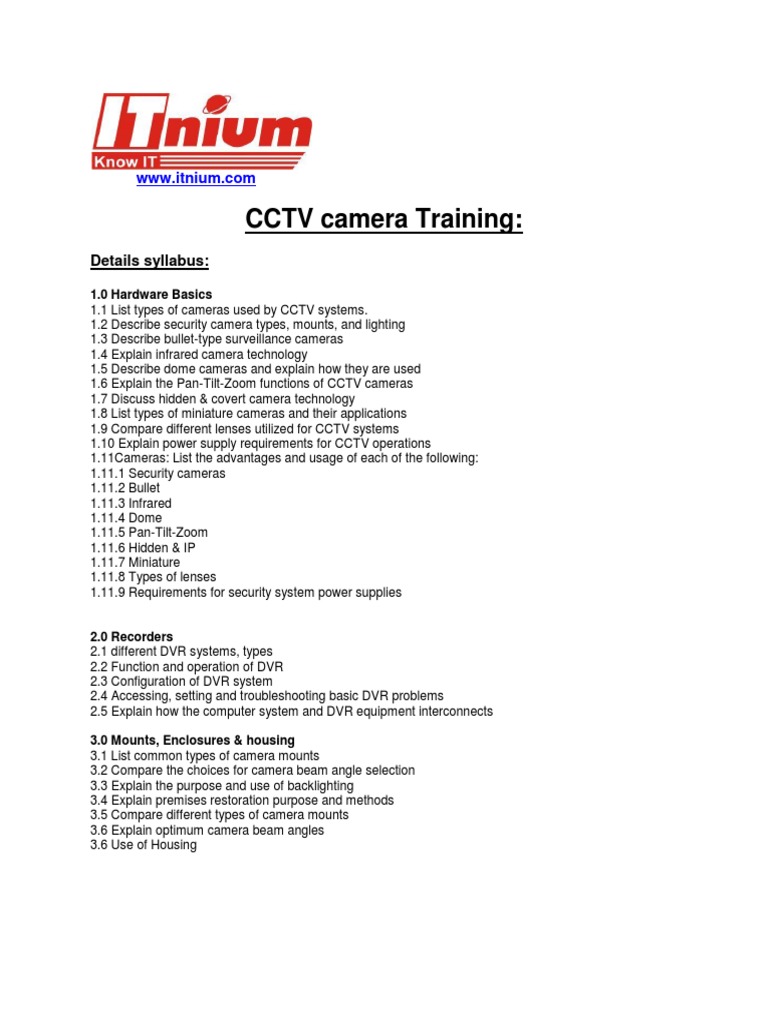 CCTV Camera Training:: Details Syllabus | PDF | Closed Circuit ...