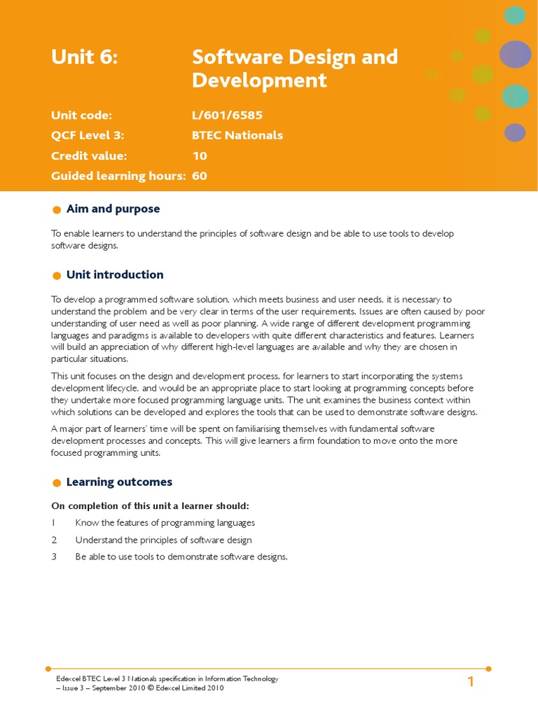 Unit 6 Software Design And Development Pdf Computer Programming Educational Technology 5486