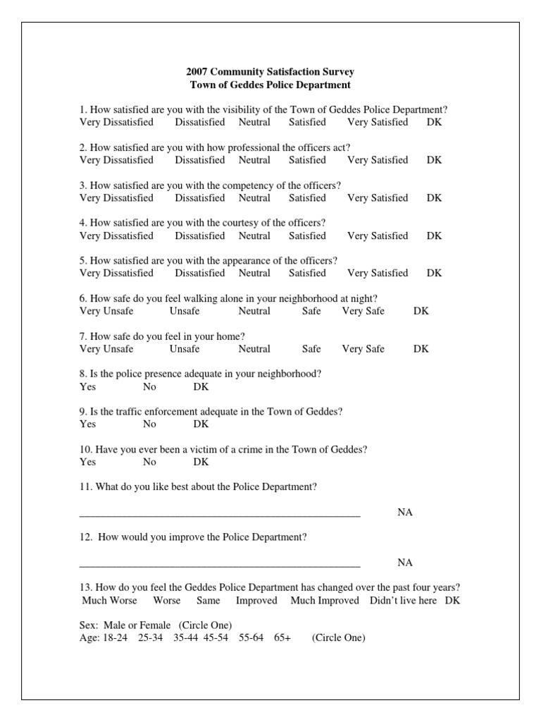Geddes Police Department Survey Results | PDF | Language Arts & Discipline