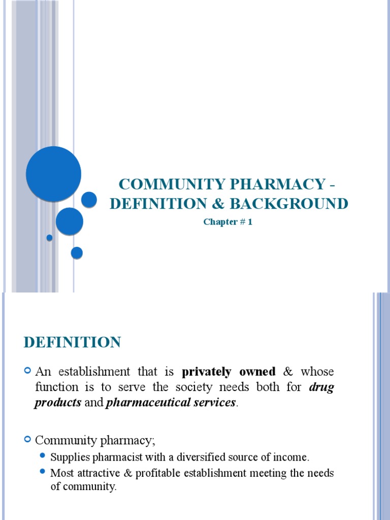Community Pharmacy - Definition & Background: Chapter # 1 | PDF ...
