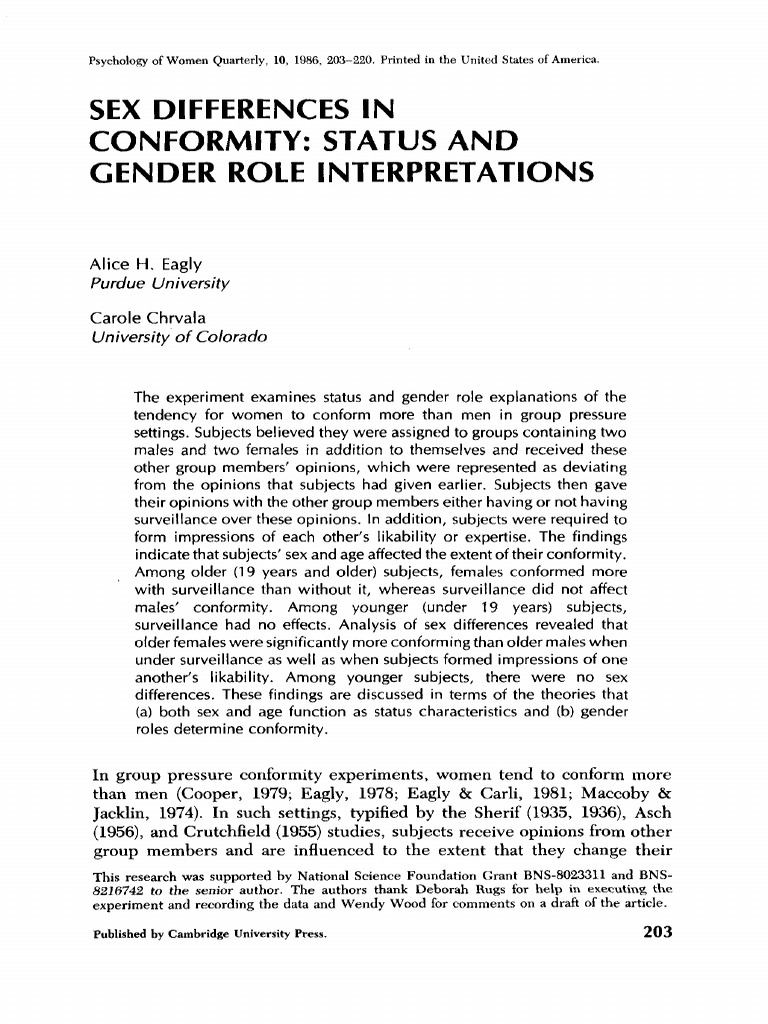 Sex Differences in Conformity Status and | PDF | Conformity | Gender Role