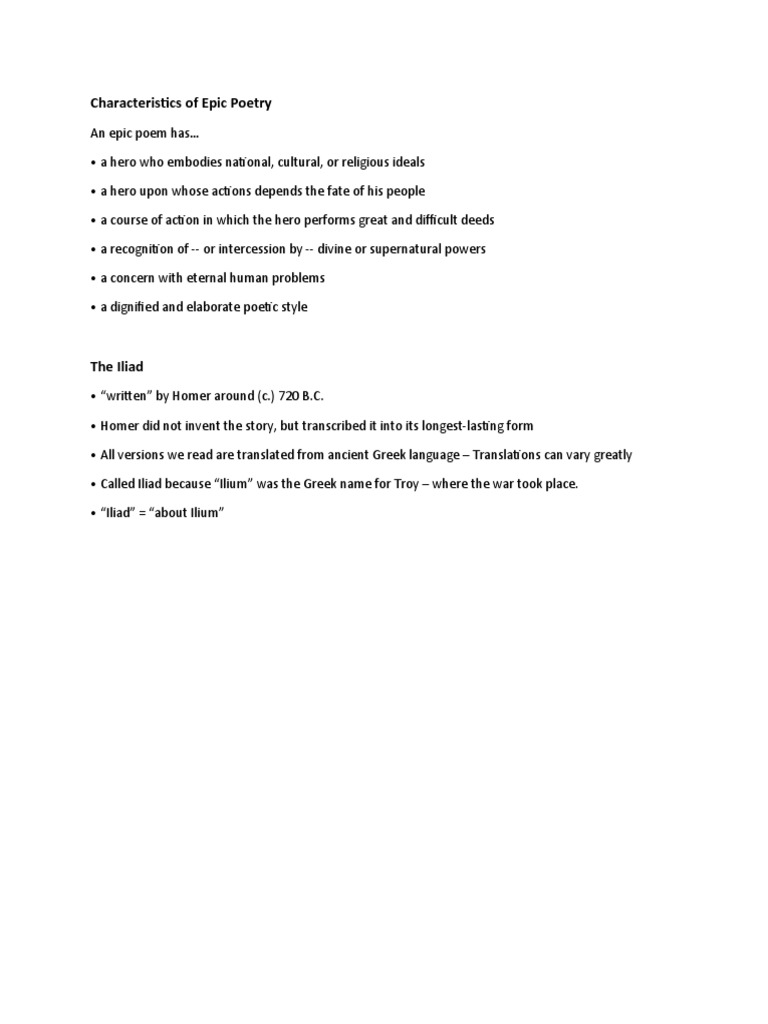 Characteristics of Epic Poetry | PDF | Classics