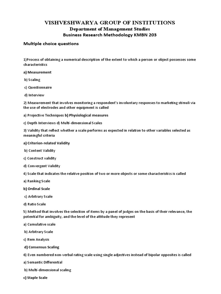 Multiple Choice Research Methodology | PDF | Hypothesis | Theory