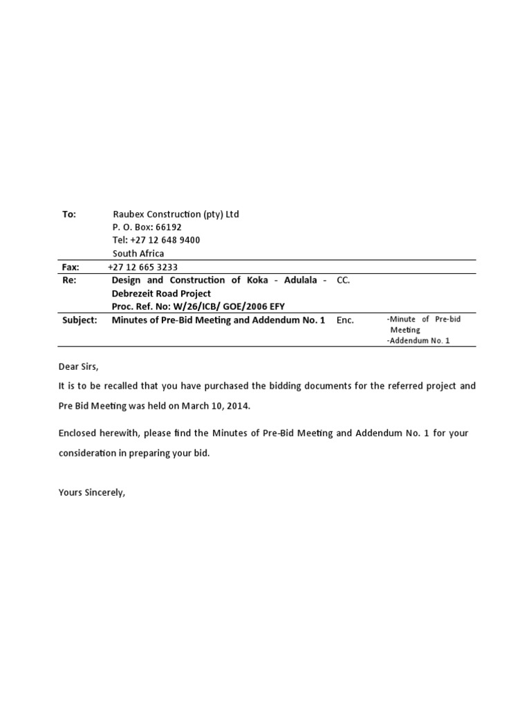 Cover Letter For Addendum No 1 | PDF | Economic Sectors | Real Estate Law