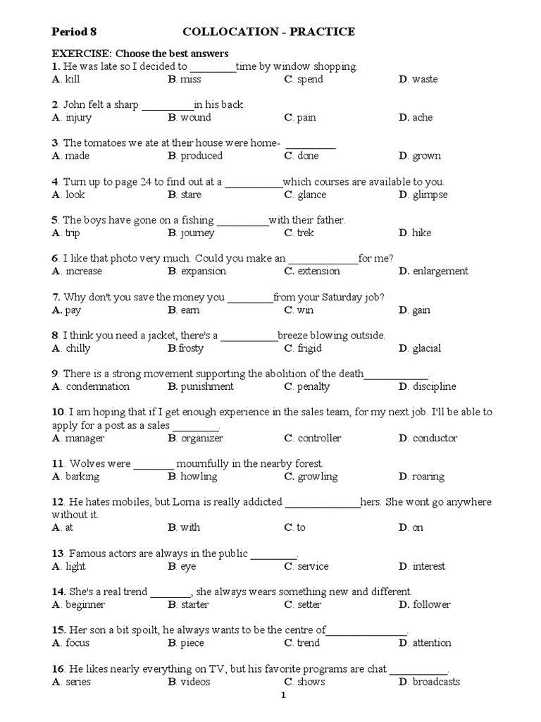 Period 8 Collocation - Practice: Apply For A Post As A Sales | PDF