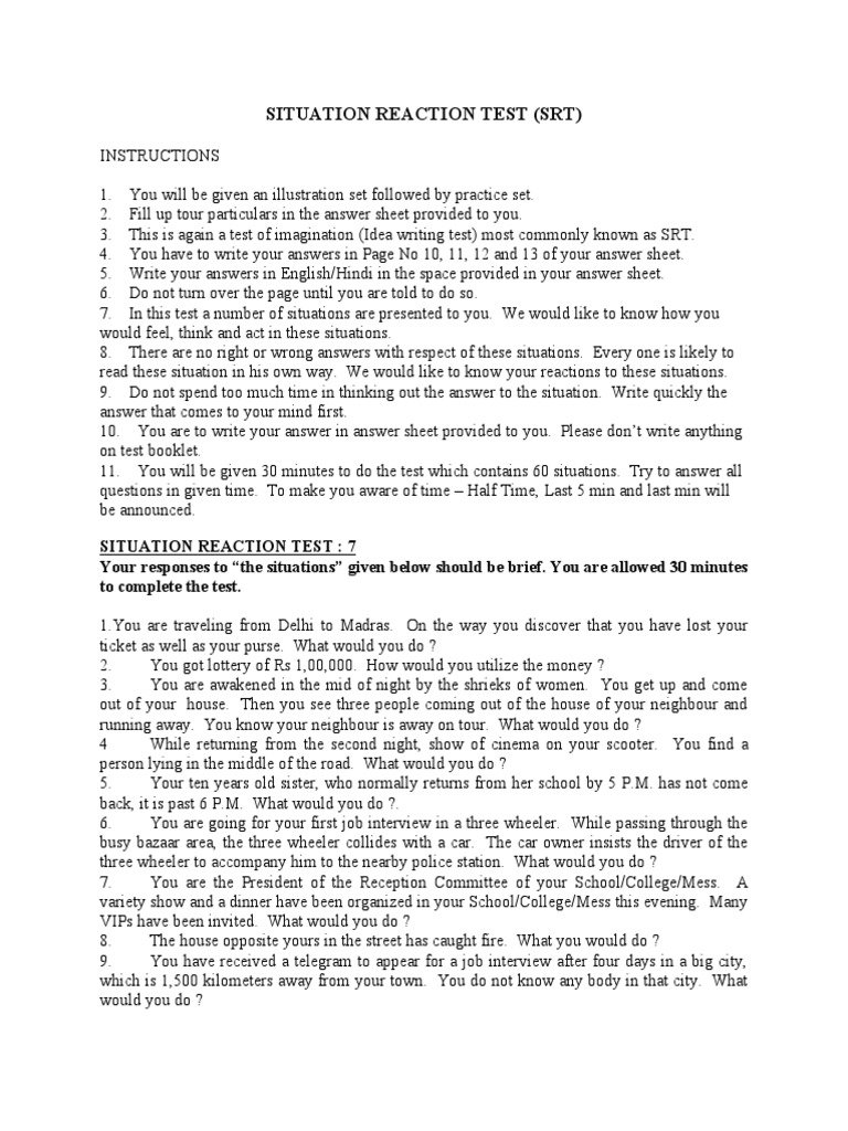 Understanding Reactions: An Analysis of the Situation Reaction Test ...