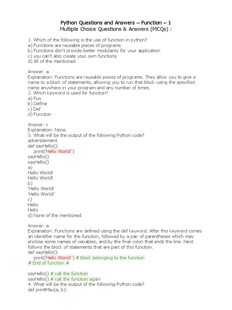 MCQ Function | PDF | Anonymous Function | Parameter (Computer Programming) MCQ Function | PDF | Anonymous Function | Parameter (Computer Programming)