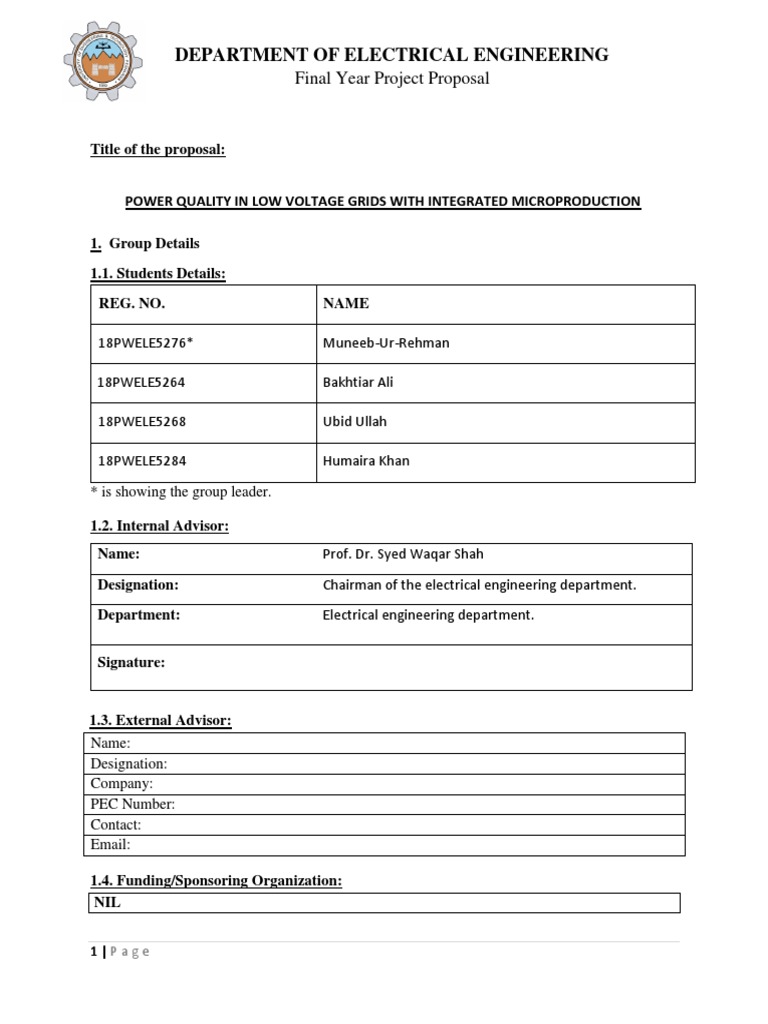 Department of Electrical Engineering: Final Year Project Proposal | PDF ...