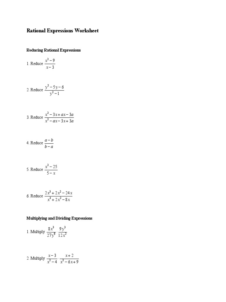 Rational Expressions Practice Worksheet | PDF | Multiplication ...